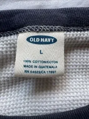 Old Navy | Shirts | Old Navy White Waffle Thermal Top With Navy Trim ...